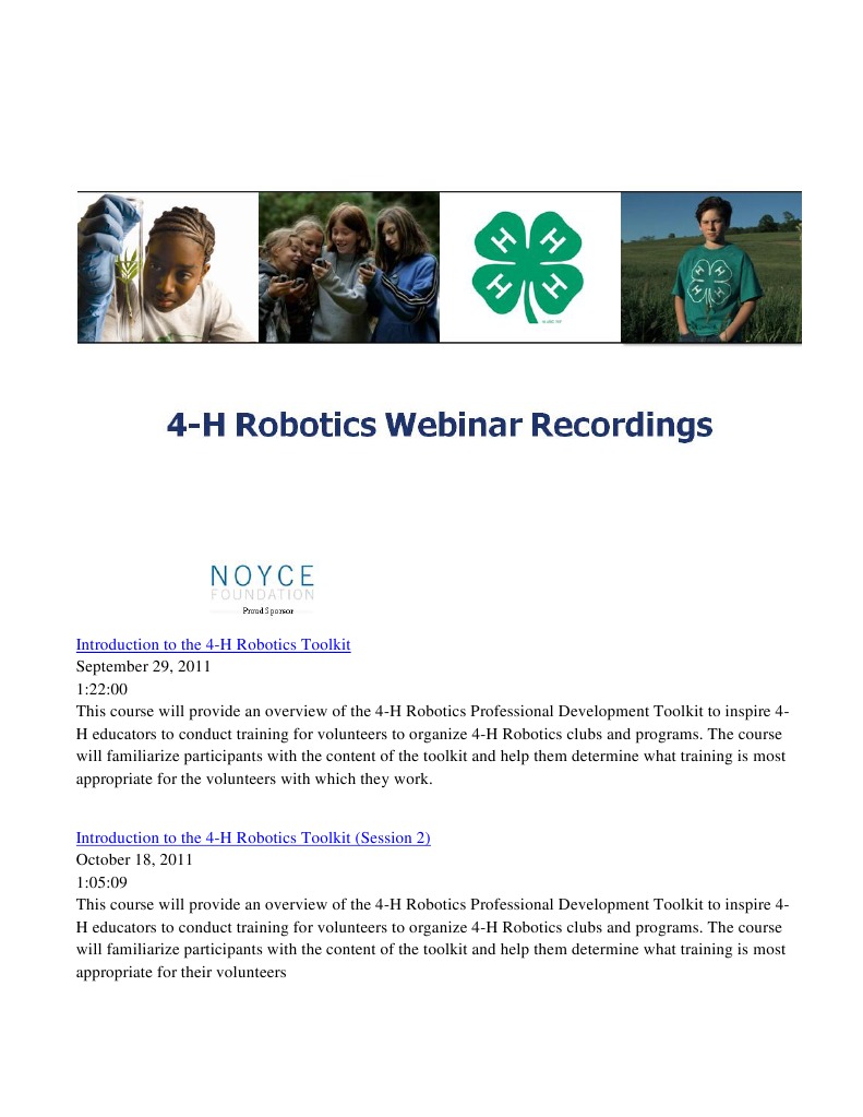 4-H Robotics Webinars | PDF | Robotics | Teaching