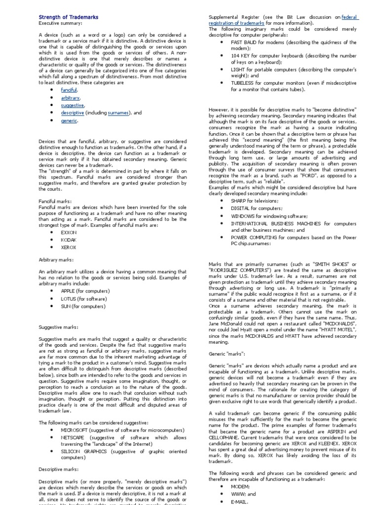 Strength of Trademarks | Download Free PDF | Trademark Distinctiveness ...