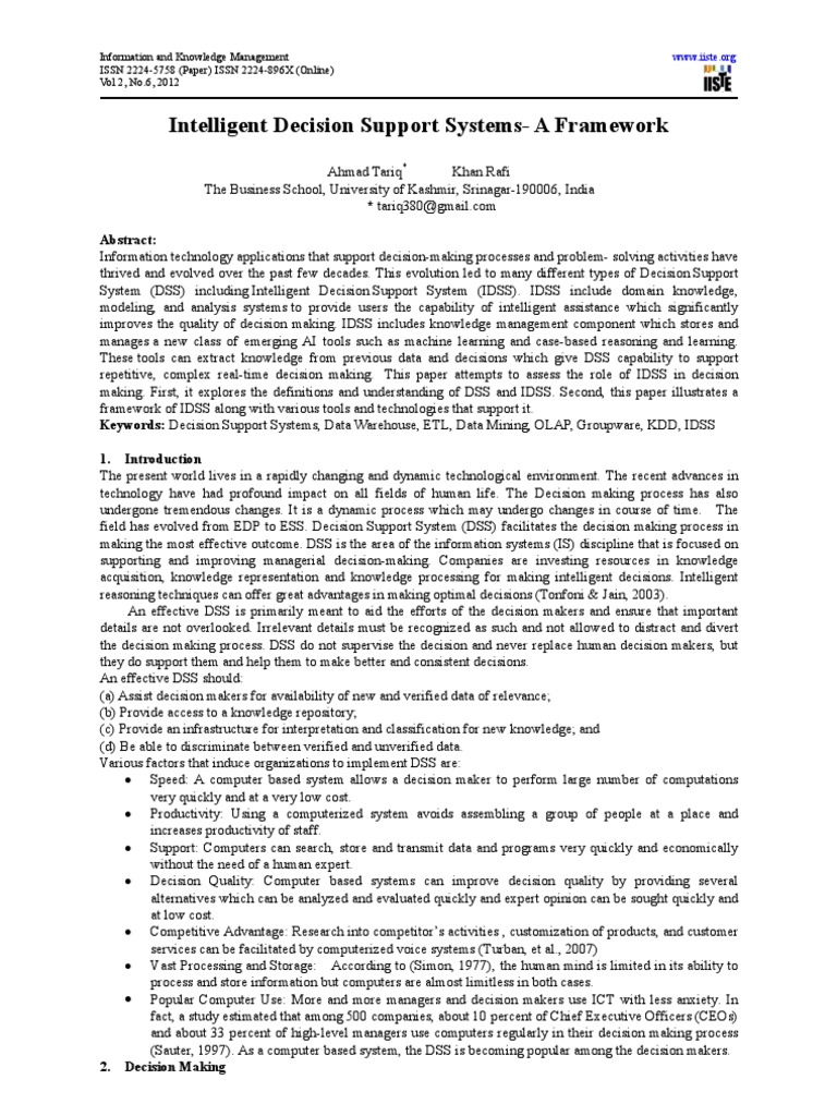 Intelligent Decision Support Systems - A Framework | PDF | Artificial Intelligence ...