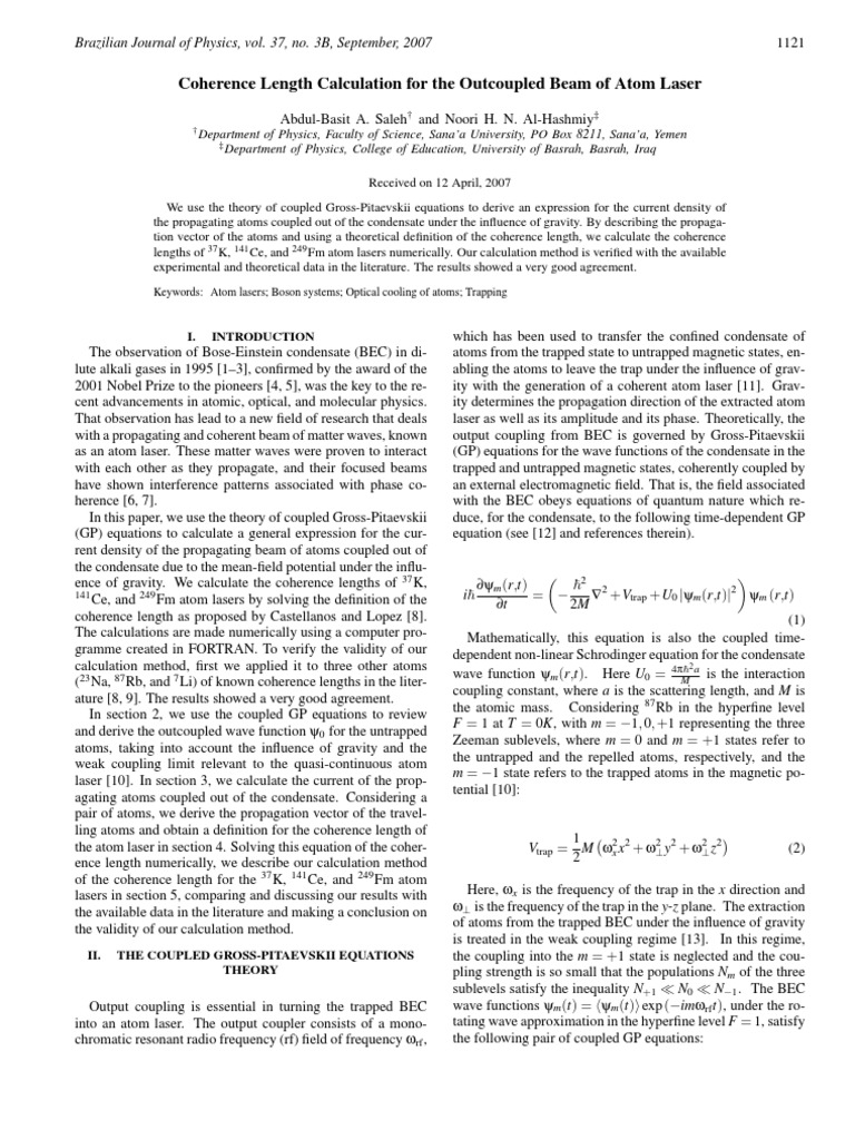 Coherence Length Calculation For The Outcoupled Beam of Atom Laser ...