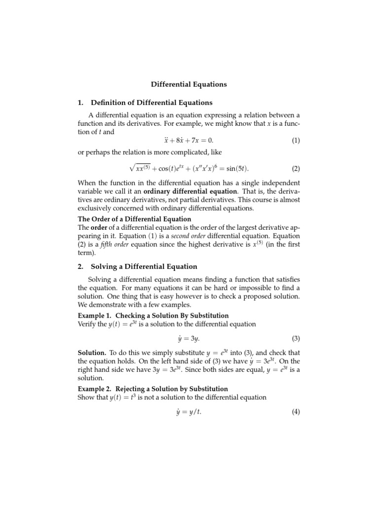 Differential Equations 1. Definition of Differential Equations | PDF | Differential Equations ...