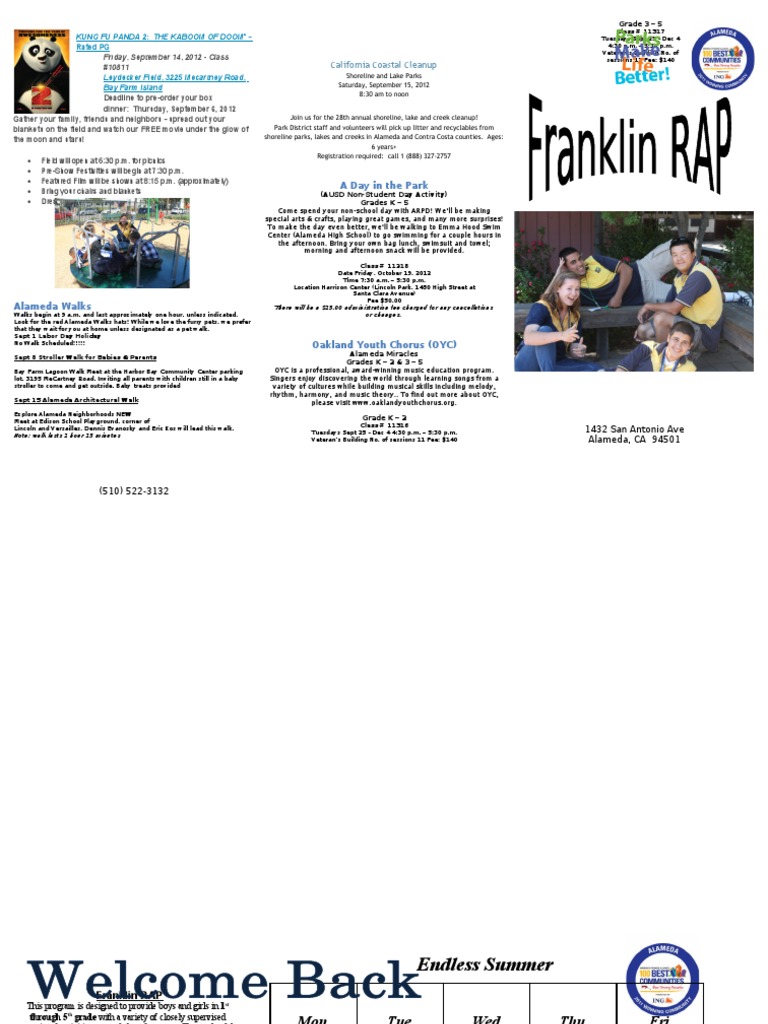 Franklin RAP Sept Calender | PDF | Performing Arts | Leisure