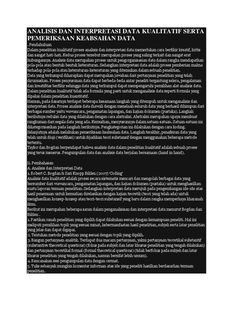 Analisis Dan Interpretasi Data Kualitatif Serta Pemeriksaan Keabsahan Data | PDF