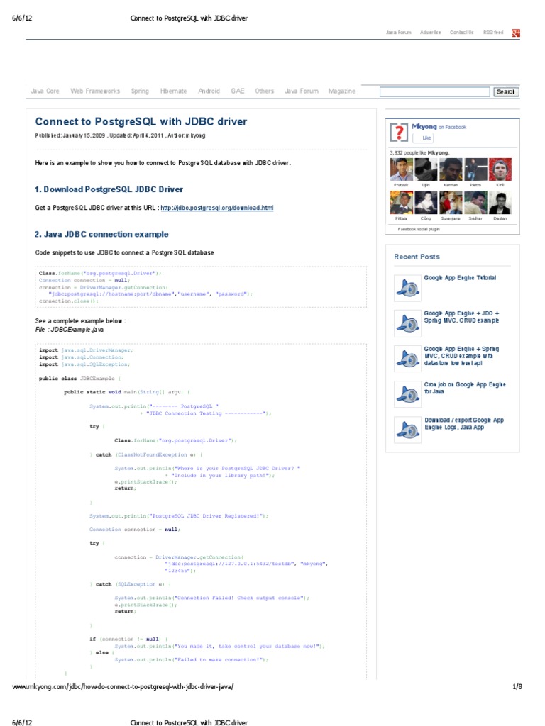 Connect To PostgreSQL With JDBC Driver | PDF | Java Platform | Java ...