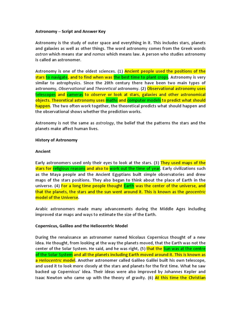 History of Astronomy - Script and Answer Key | PDF | Observatory ...