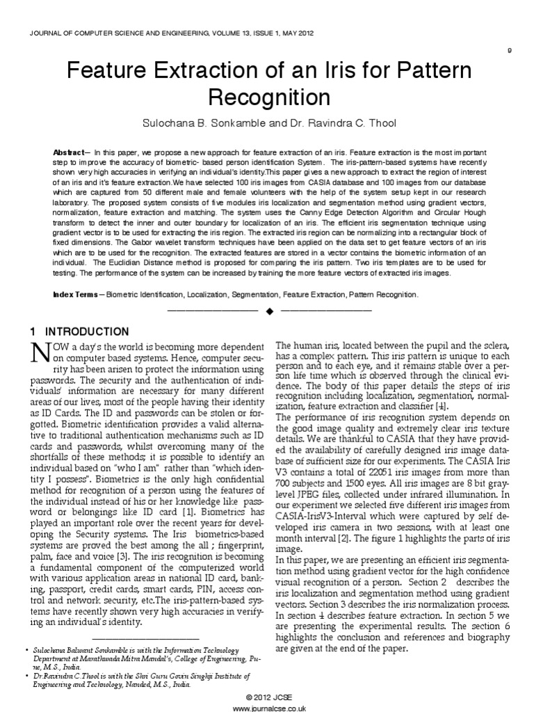 Feature Extraction of An Iris For PatternRecognition | PDF | Image ...