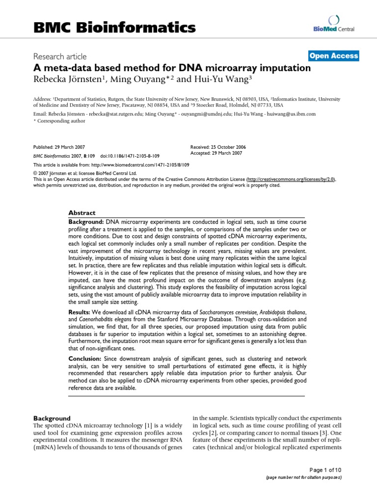 BMC Bioinformatics: A Meta-Data Based Method For DNA Microarray Imputation | PDF | Dna ...