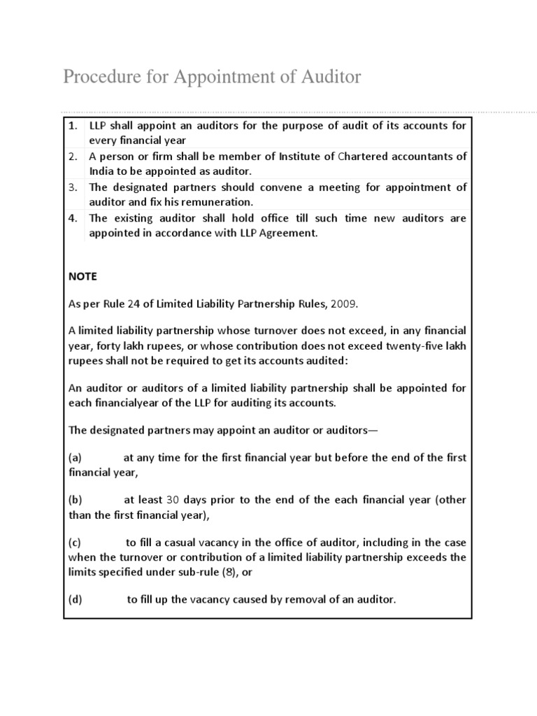Procedure for Appointment of Auditor | Limited Liability Partnership ...