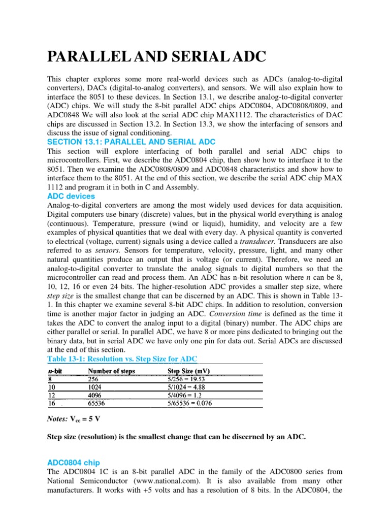 Parallel and Serial Adc | PDF | Analog To Digital Converter | Digital ...