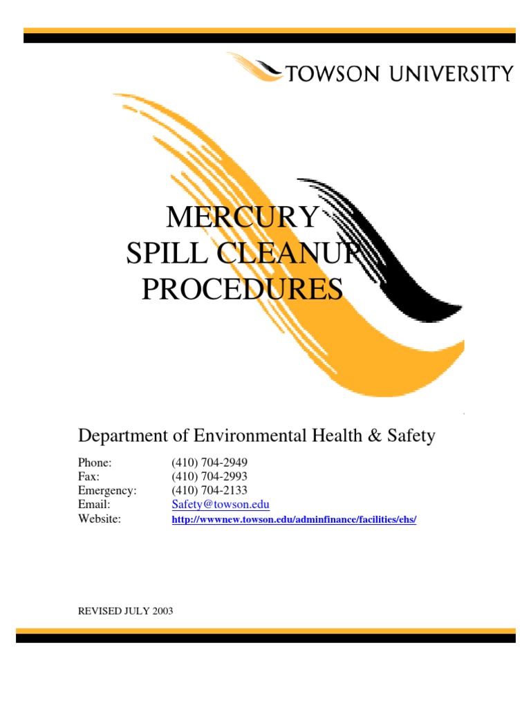 Mercury Spill Cleanup Procedures Towson University | PDF | Mercury ...