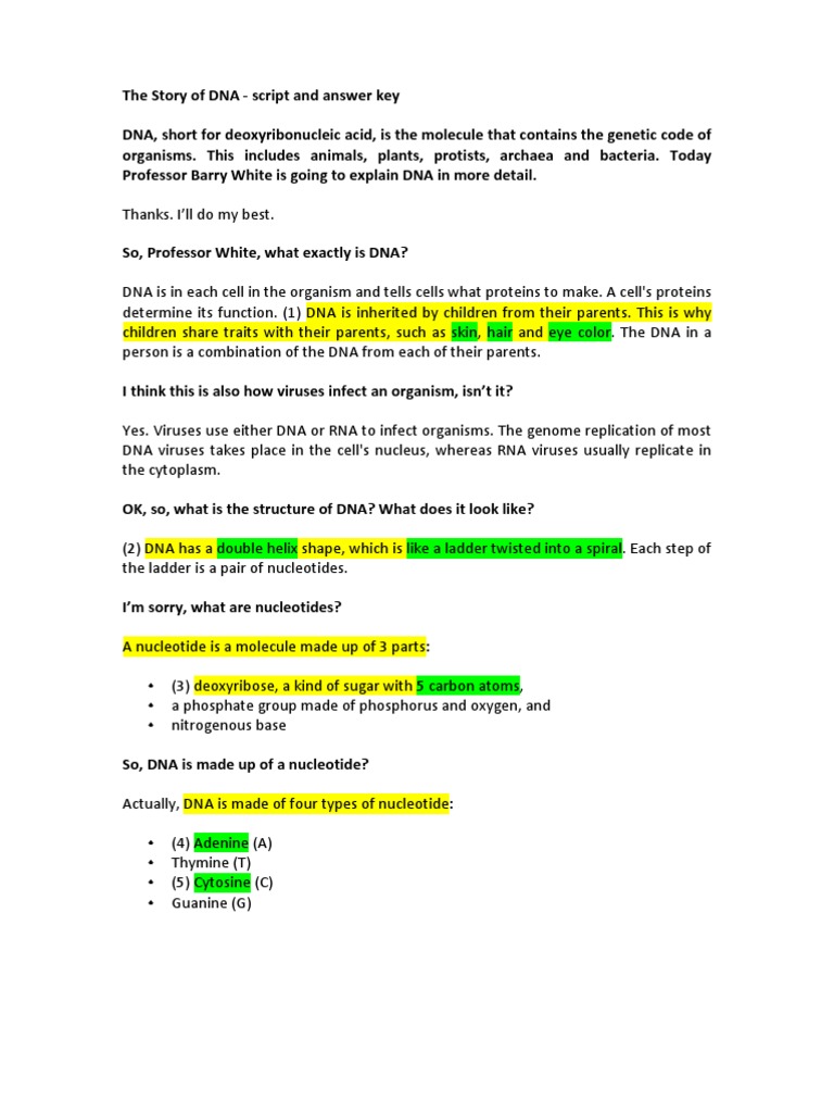 The Story of DNA - Script and Answer Key | PDF
