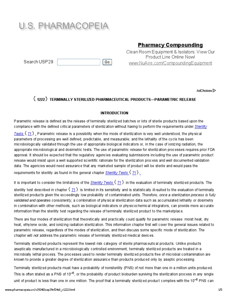 General Chapters - 1222 - Terminally Sterilized Pharmaceutical Products ...