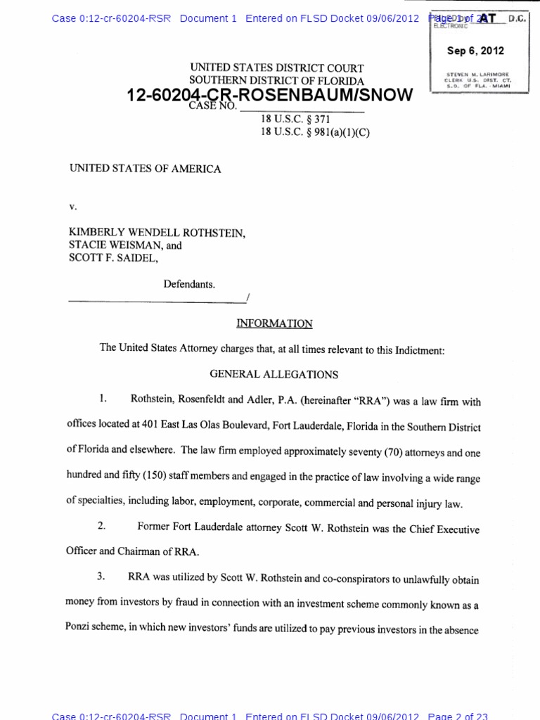 Rothstein Ponzi Scheme Indictment | PDF