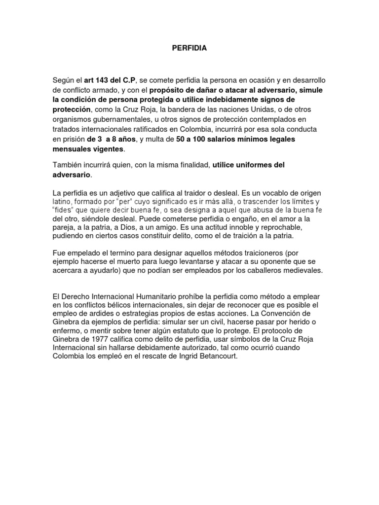 Definición y Delito de Perfidia | PDF | Ley humanitaria internacional ...