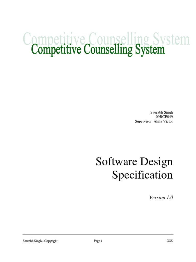 Software Design Specification For Counselling System | PDF | User ...