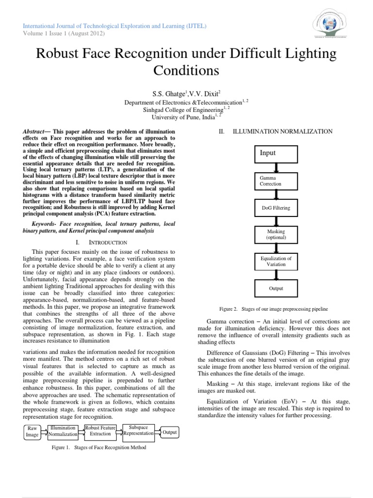 Robust Face Recognition in Low Light | PDF | Principal Component ...