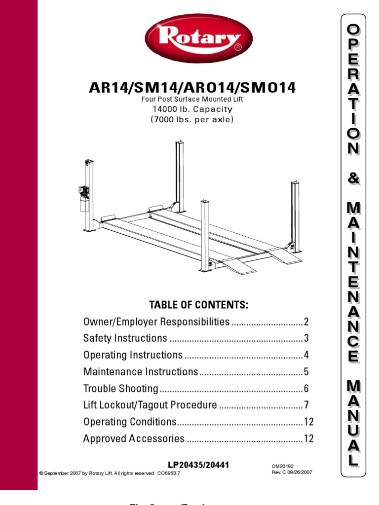 Rotary Aro14 - Smo14 Owners Manual | PDF | Elevator | Valve