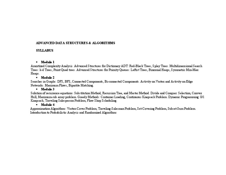 Advanced Data Structures & Algorithms Syllabus | PDF
