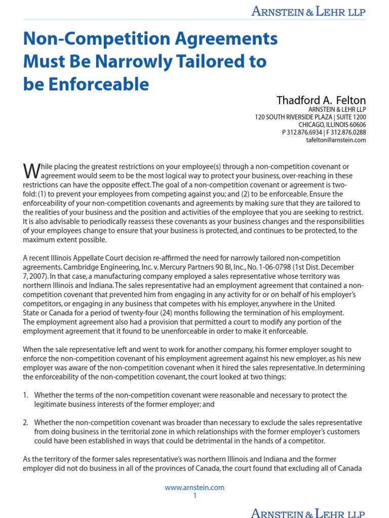 Non Competition Agreements Must Be Narrowly Tailored To Be Enforceable ...