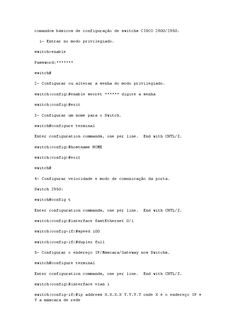 Comandos Basicos para Switch Cisco 2950 | PDF | Protocolo de transferência de arquivos ...