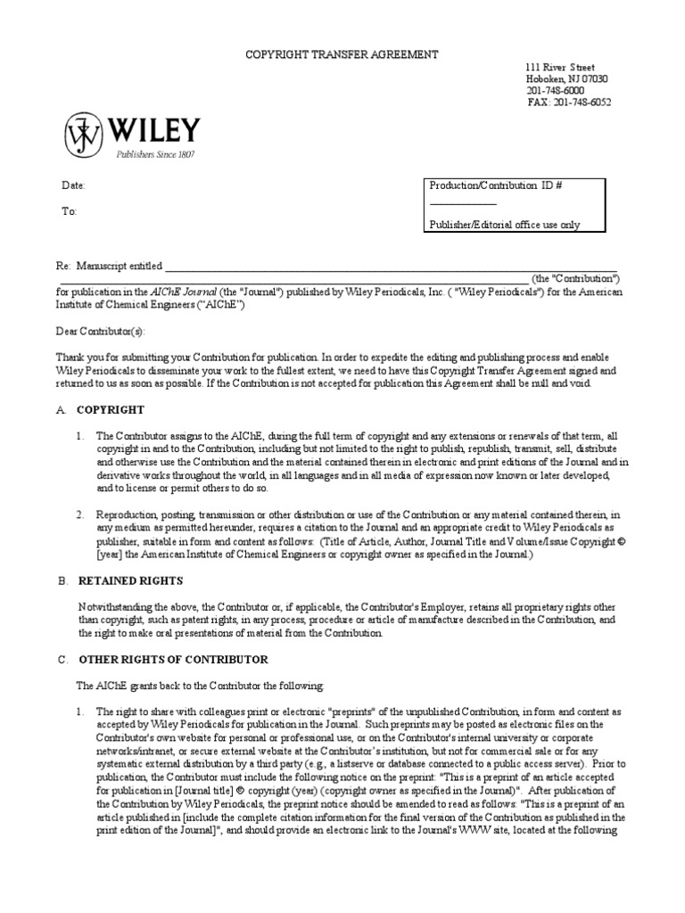 Copyright Transfer Agreement Blank | PDF | Copyright | Government ...