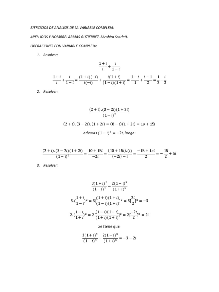 Ejercicios de Analisis de La Variable Compleja | PDF