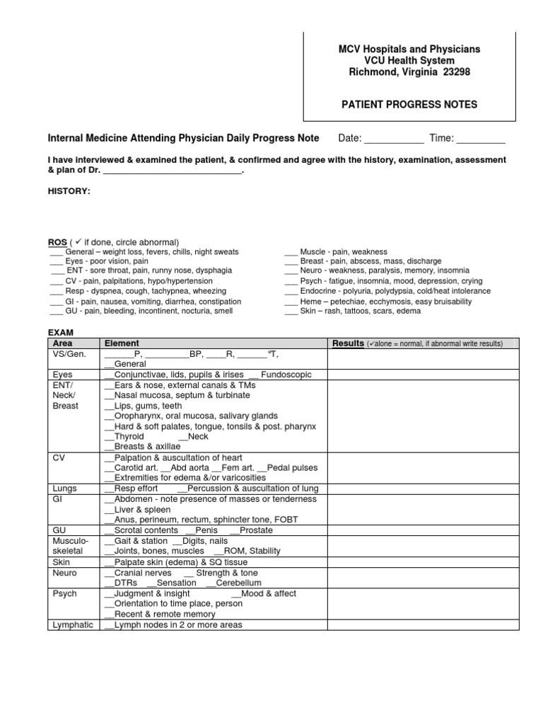 ProgressNote Template | PDF | Pain | Medical Specialties