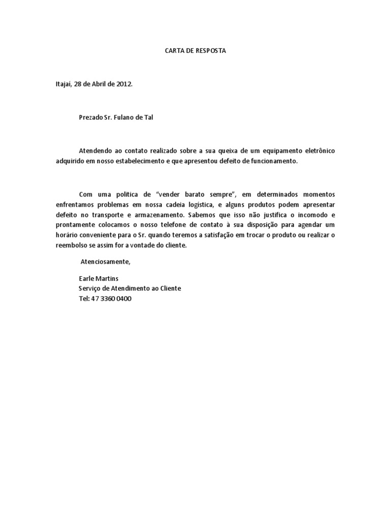 Carta de Resposta | PDF