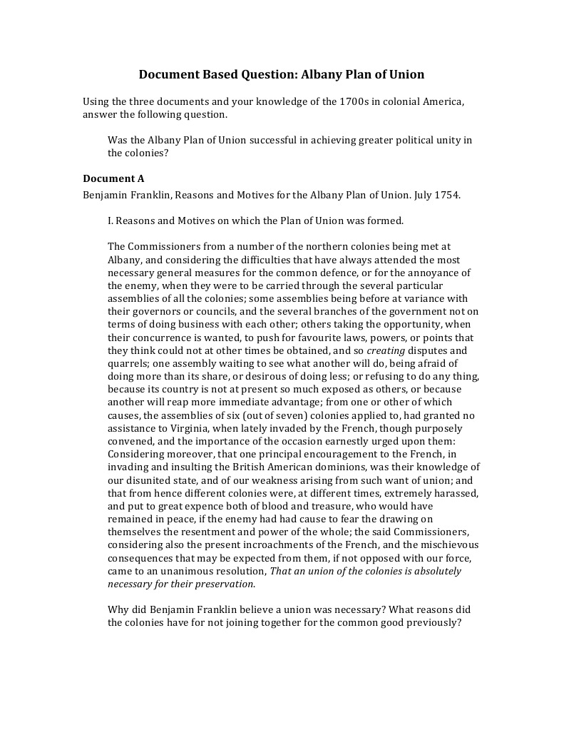 Document Based Question Albany Plan of Union | PDF | French And Indian ...