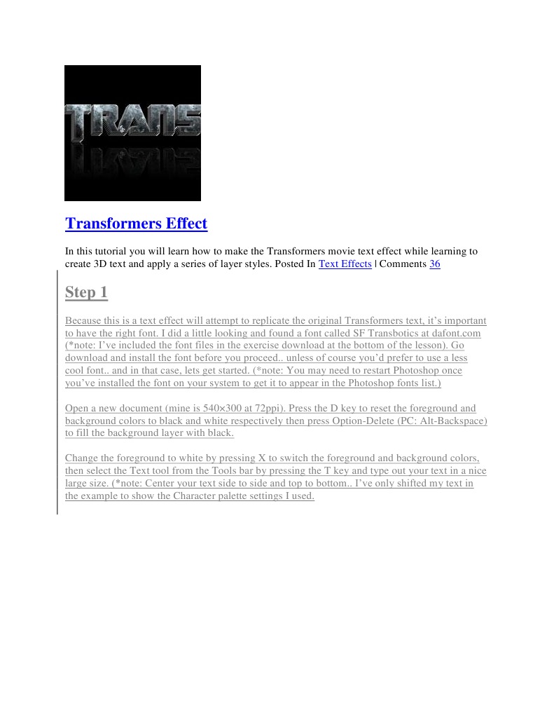 Transformers Effect: Step 1 | PDF | Adobe Photoshop | Graphic Design
