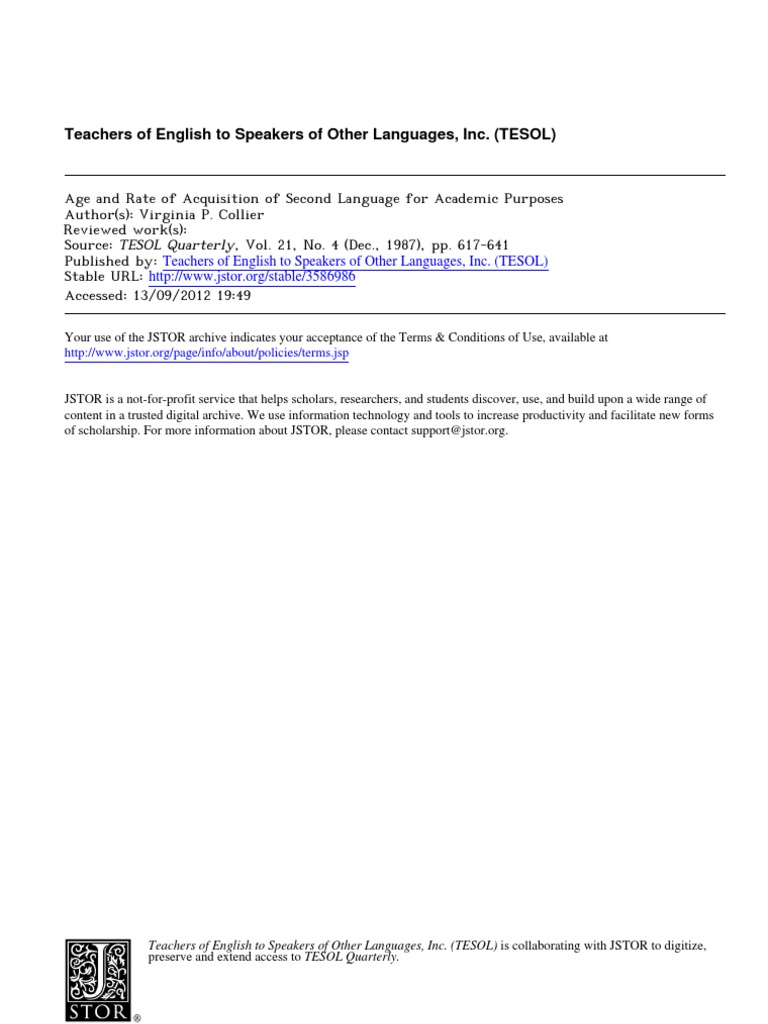 Collier 1987 Age and Rate of Acquisition | PDF | English As A Second Or ...
