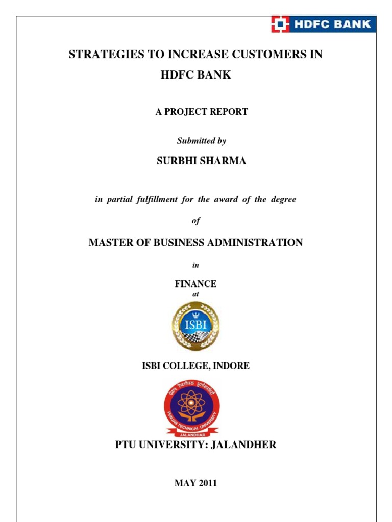 Project Report On HDFC Bank | PDF | Banks | Mergers And Acquisitions