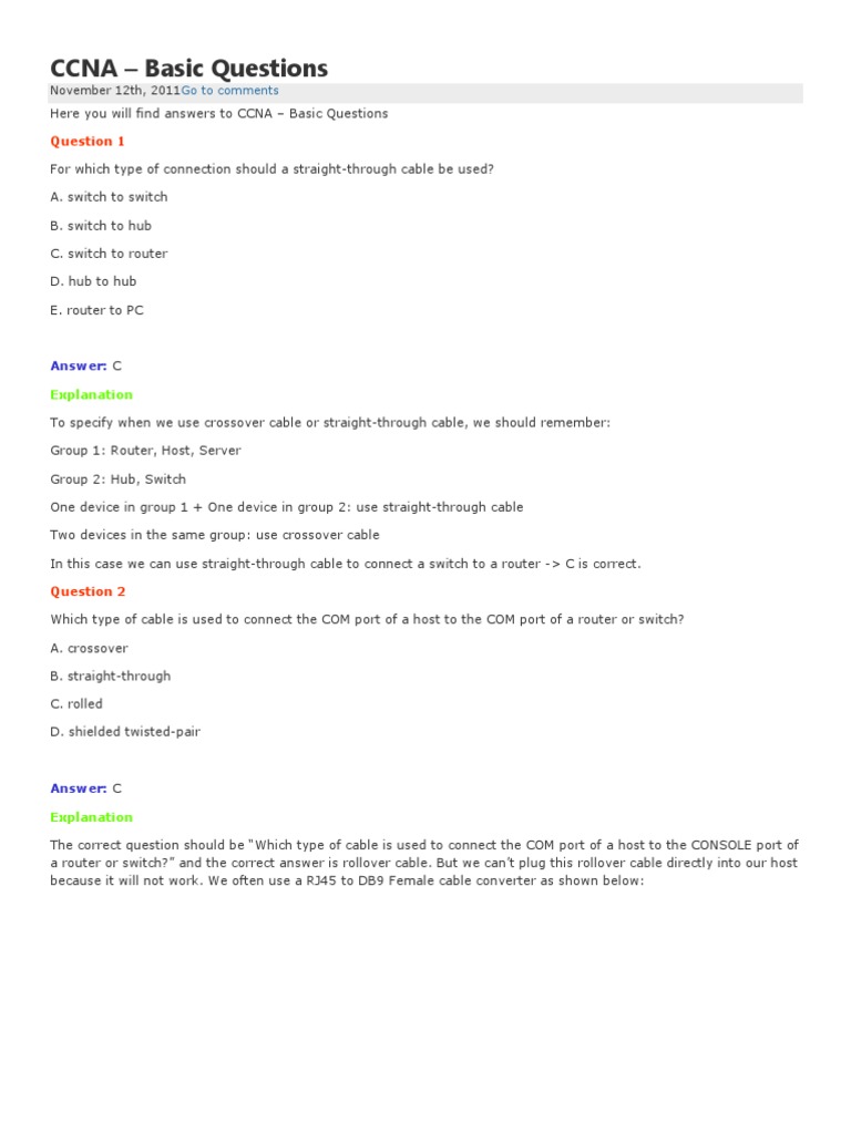 CCNA Basic Questions | PDF | Computer Network | Network Switch