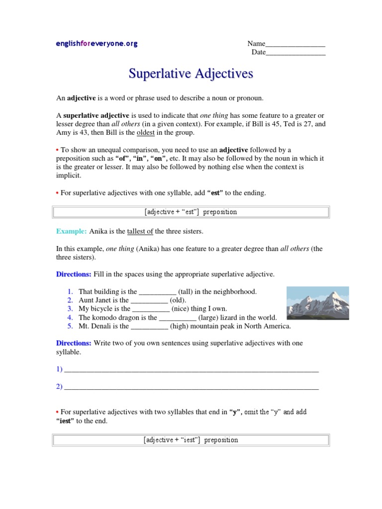 Superlative Adjectives Guide | PDF | Adjective | Preposition And ...