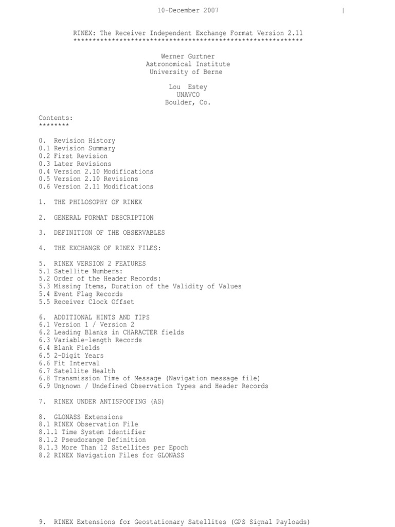 RINEX Version 2.11 Overview and Updates | PDF | Global Positioning ...