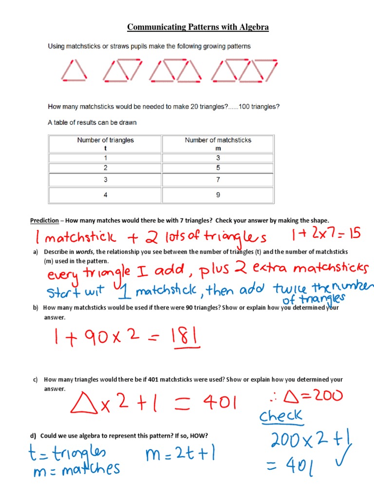 Matchstick Patterns in Algebra | PDF