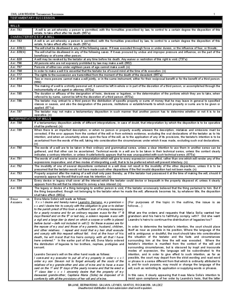 Testamentary Succession Updated | PDF | Will And Testament | Probate