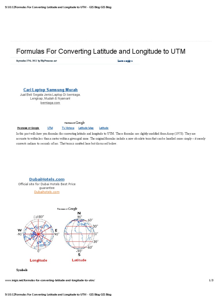 Formulas For Converting Latitude and Longitude To UTM - GIS Blog GIS ...