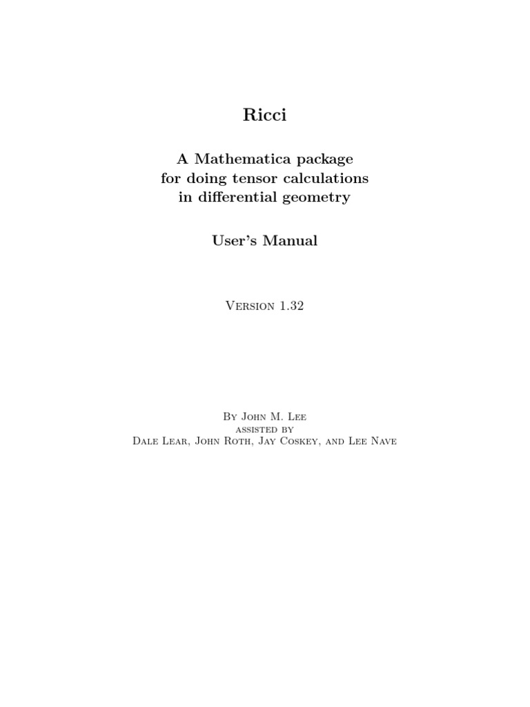 Ricci: A Mathematica Package For Doing Tensor Calculations in Differential Geometry | PDF ...