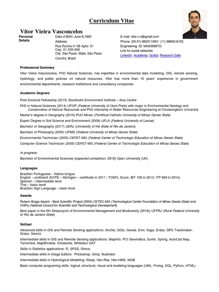 Curriculum Vitor Vieira Vasconcelos - December - 2017 | PDF | Geographic Information System ...