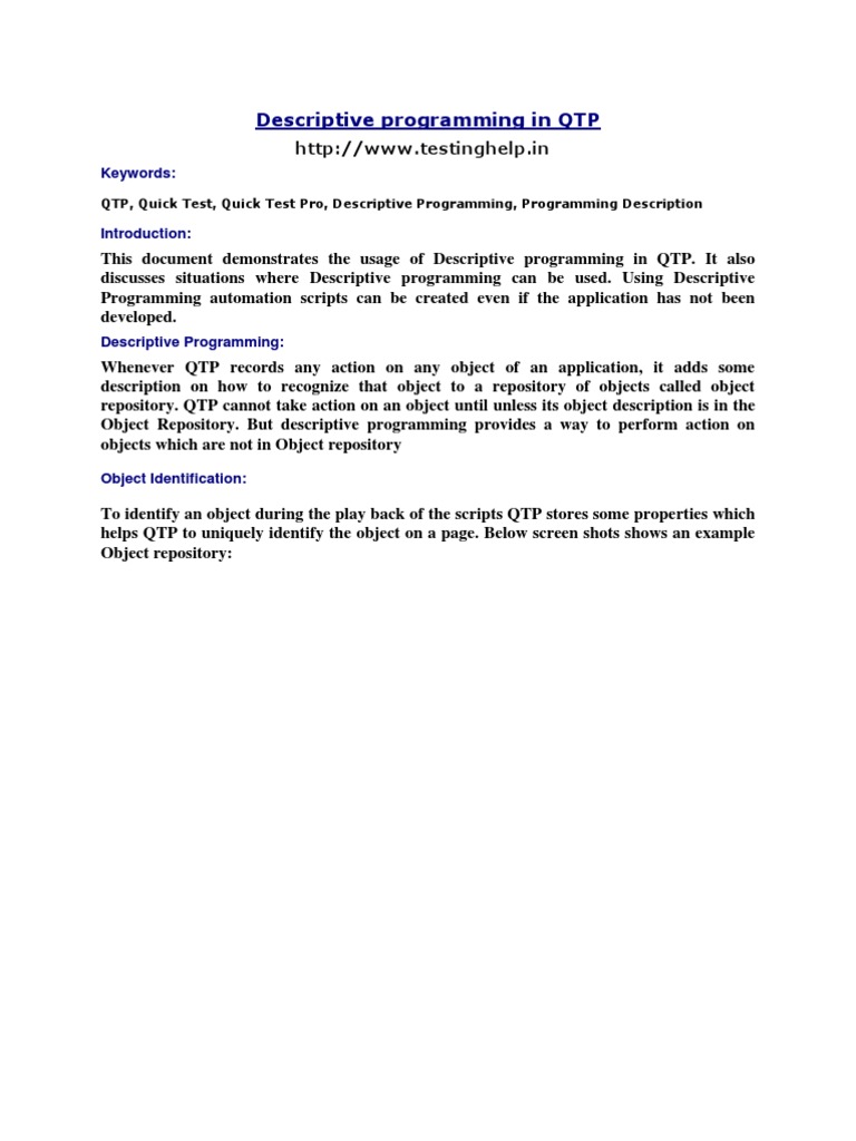 Descriptive Programming in QTP Guide | PDF | Html | Html Element