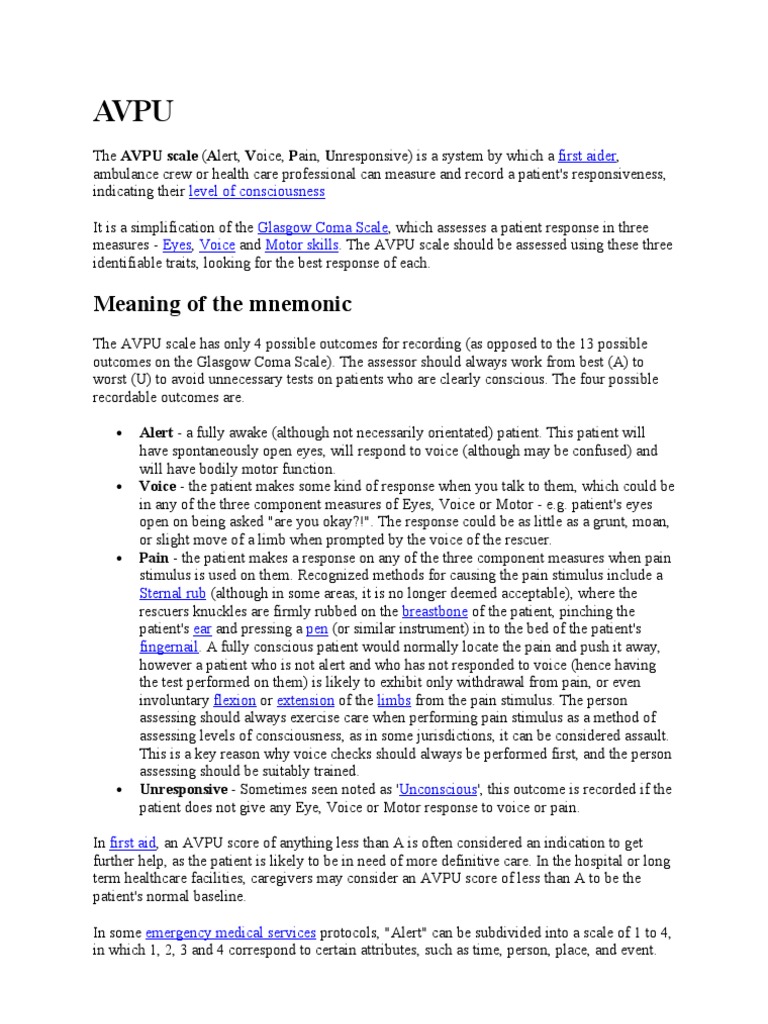 AVPU | Psychological Concepts | Psychology & Cognitive Science