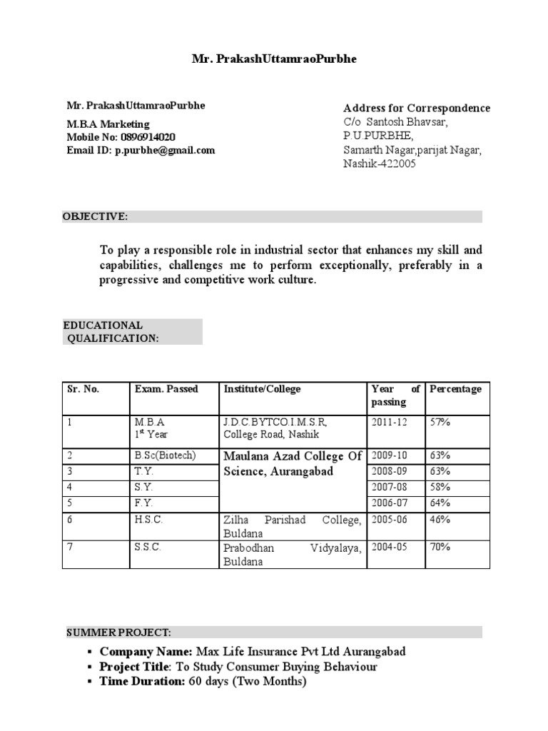 Resume - Prakash Purbhe | PDF