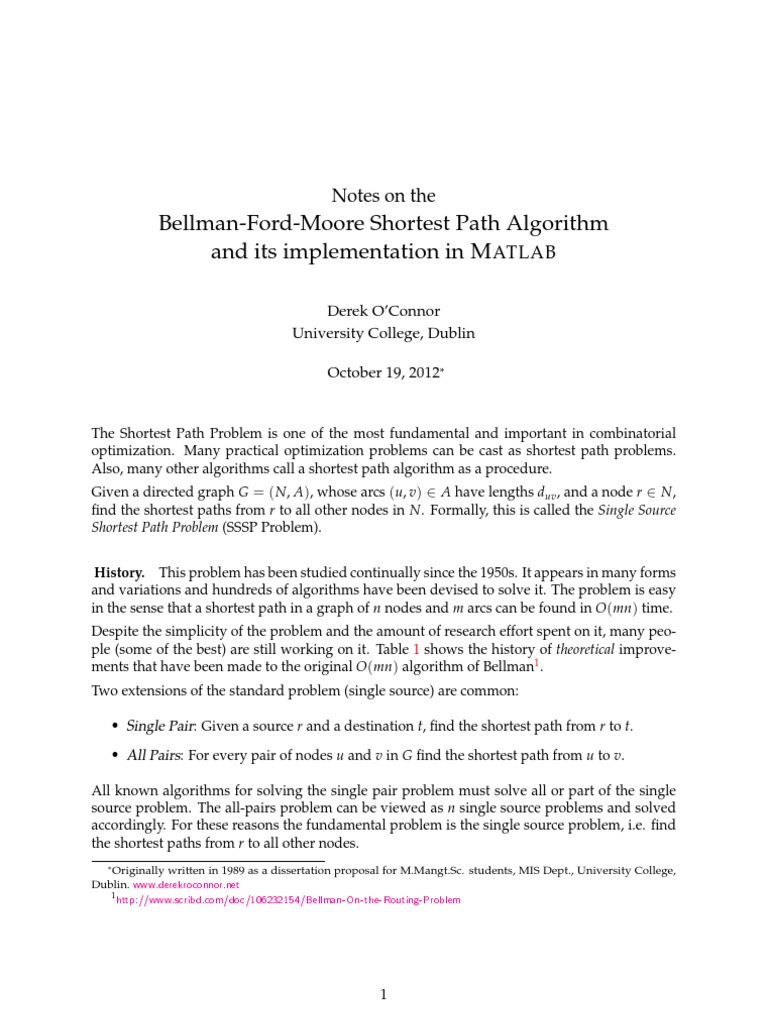 O'Connor - The Bellman-Ford-Moore Shortest Path Algorithm | PDF | Time ...