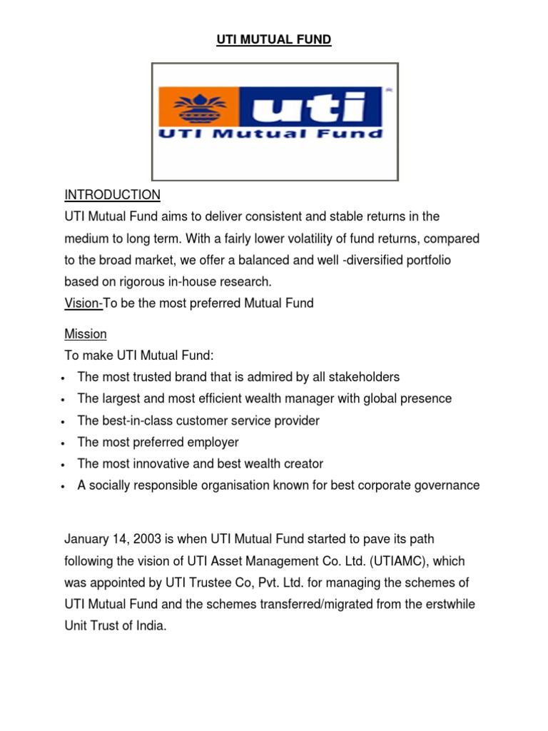 Uti Mutual Fund Final | PDF | Investment Management | Mutual Funds