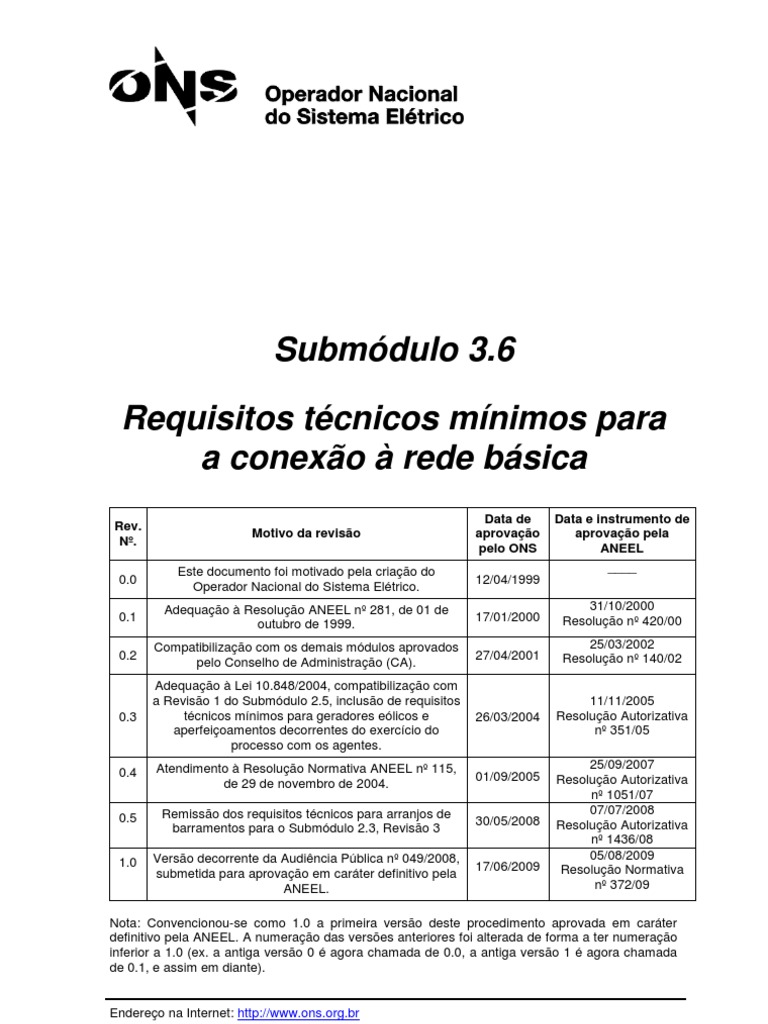 PROCEDIMENTOS DE REDE - ONS - Sub-Módulo 3-6 (2009) | PDF | Transmissão de energia elétrica ...