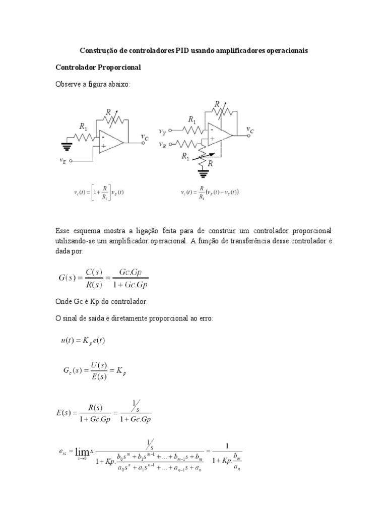 Construção de Controladores PID Usando Amplificadores Operacionais | PDF