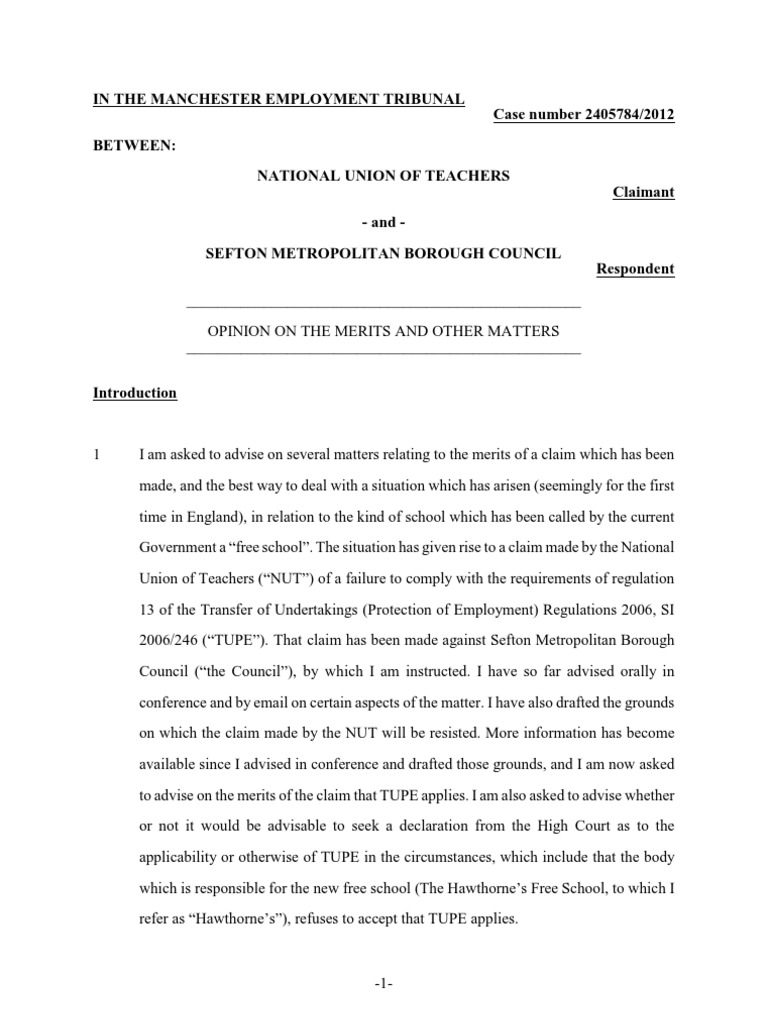 Opinion of Oliver Hyams - 29-8-12 | PDF | Declaratory Judgment | Employment