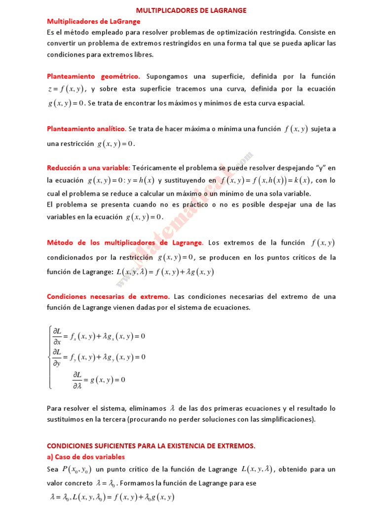 Multiplicadores de Lagrange | PDF | Relaciones matematicas | Enseñanza de matemática