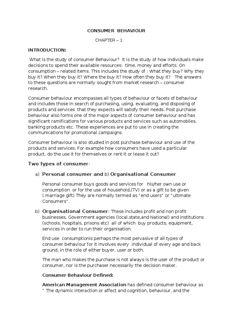 Consumer Behaviour - Introduction - Chapter 1 | PDF | Consumer Behaviour | Behavior